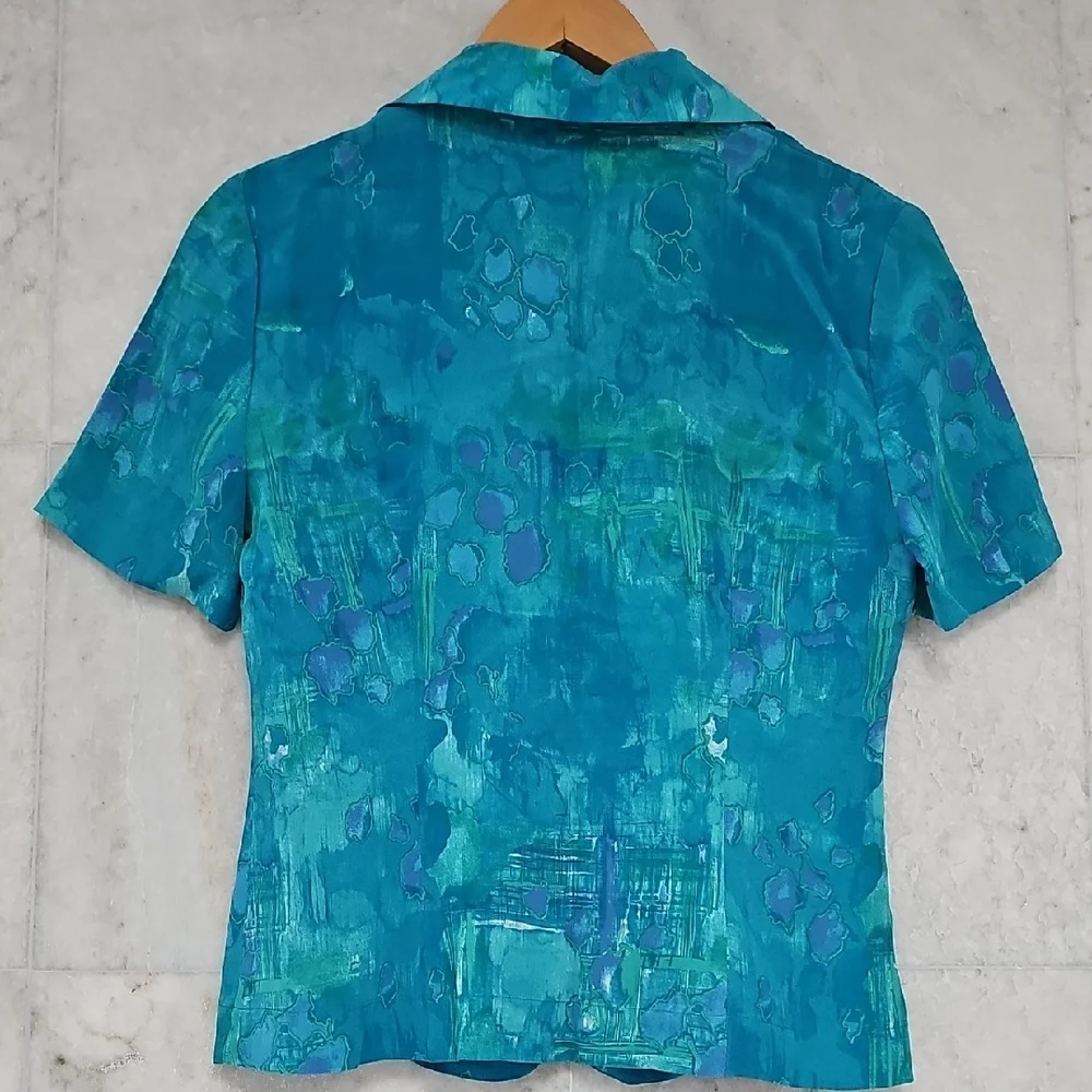 Evan Picone | Tops | Evan Picone Teal Abstract Button Down Short Sleeve ...